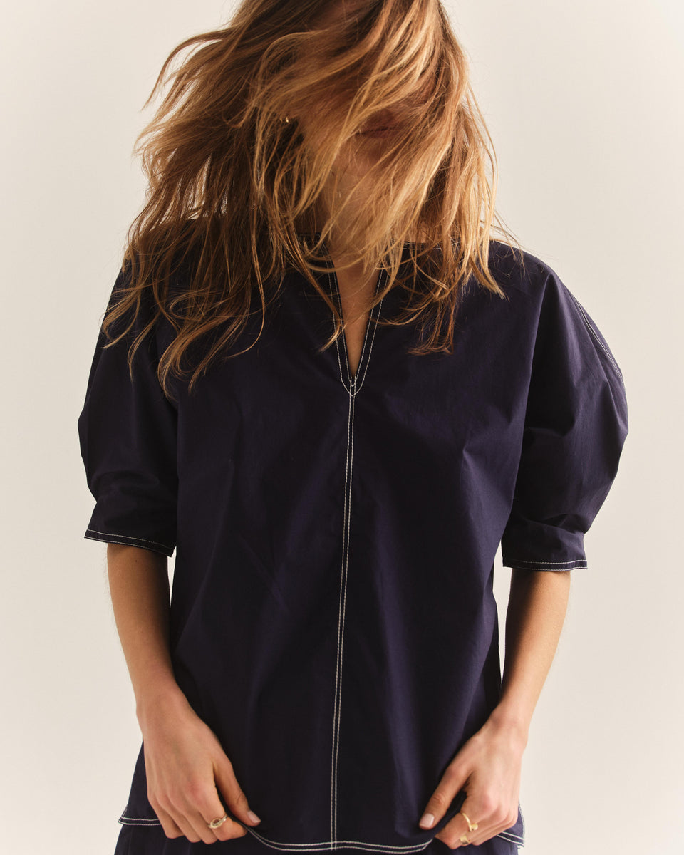 Sloane Poplin Top-Midnight Blue – Cartolina
